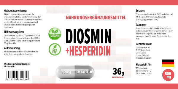 Diosmin med Hesperidin - 450 + 500 mg - 60 kapsler - DG Supplementz ...