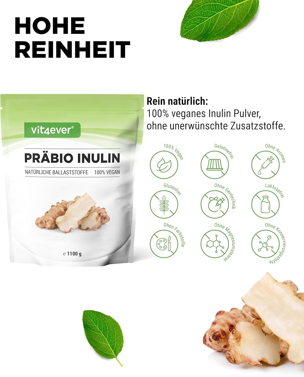 Inulin-Præbiotika fra Cikorie - 1100 g pulver - Vit4ever – MT Health GmbH
