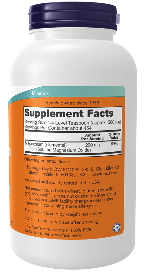 Magnesiumoxid, pulver - 290 mg - 227 g fra Now Foods