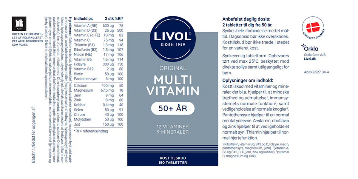 Multivitamin 50+ Original - 150 tabletter fra Livol - KØB BILLIGT ...