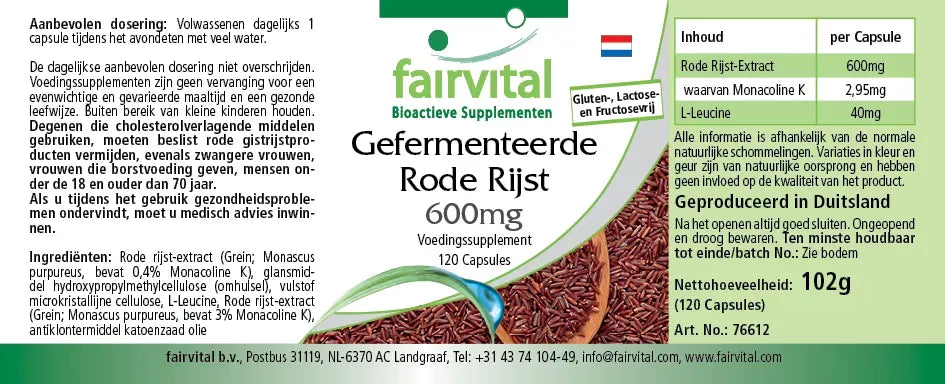 Røde ris, fermenteret, 600 mg - 120 kapsler fra Fairvital - KØB BILLIGT HER