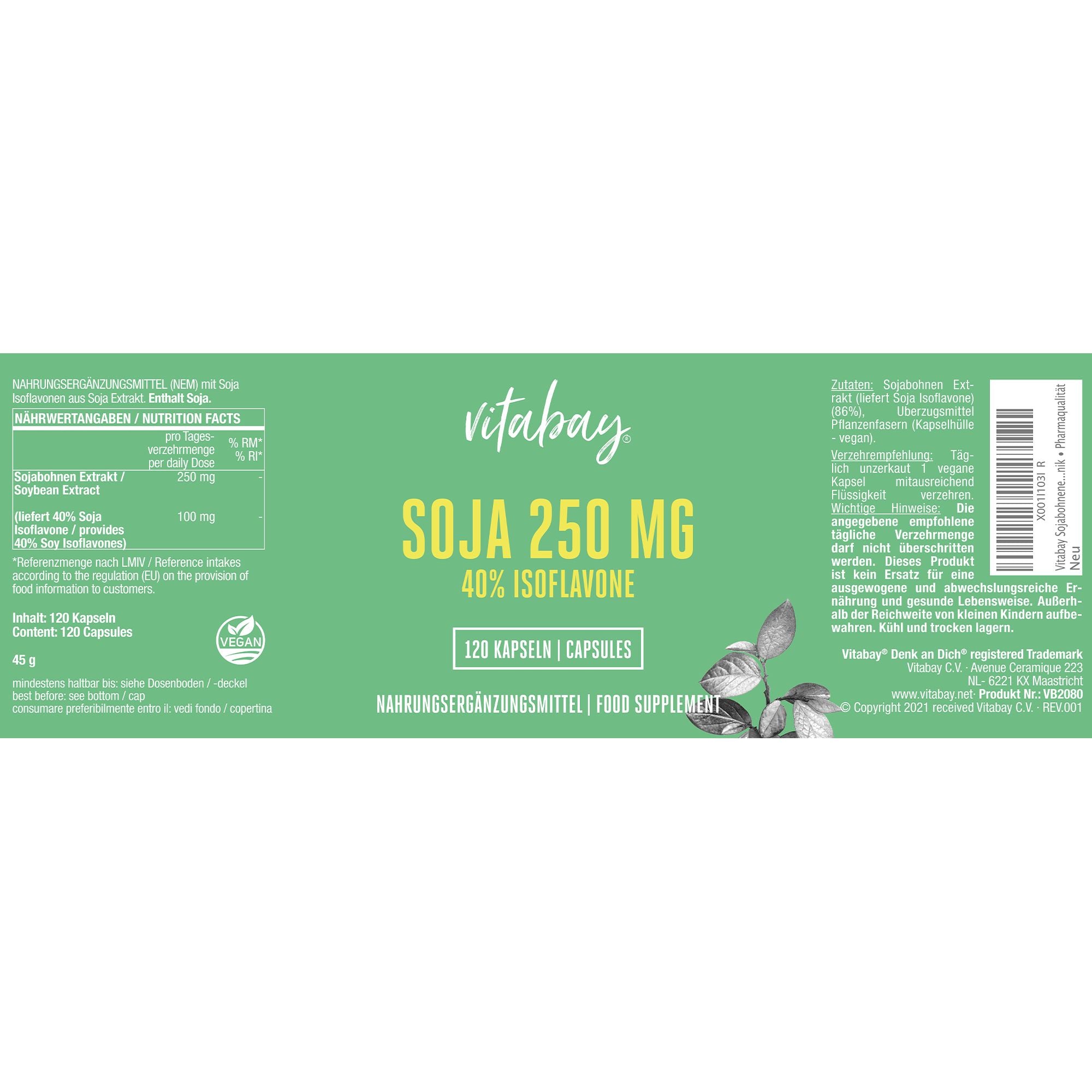 Sojabønneekstrakt - 250 mg (40% isoflavoner) - 120 kapsler - Vitabay ...