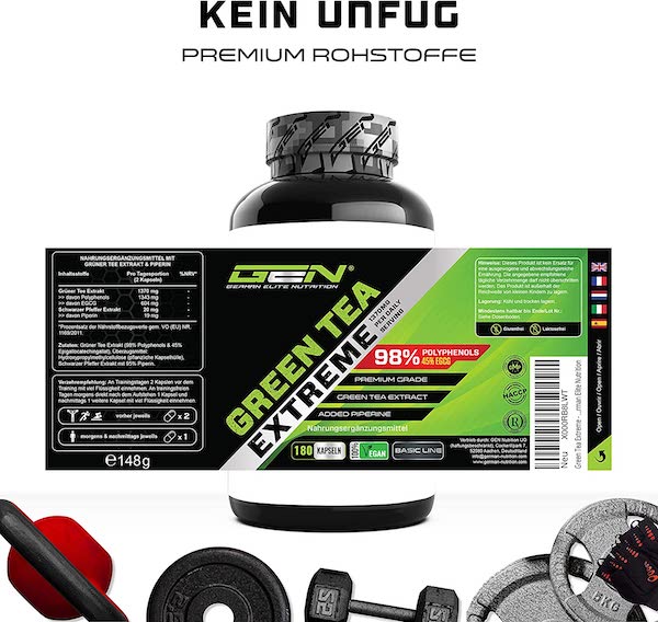 Grøn te-ekstrakt - 685 mg - 180 kapsler fra German Elite Nutrition